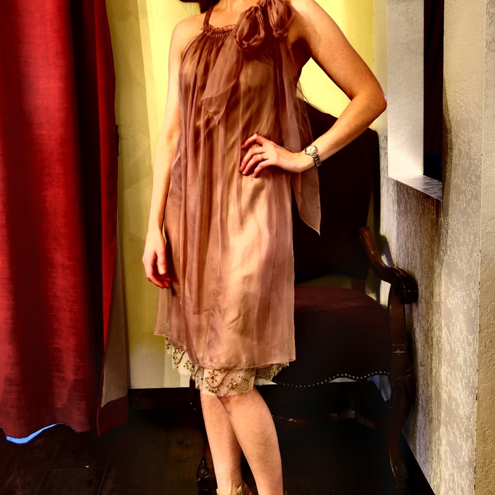 Orchid-Colored Silk Trapeze Dress - Gem